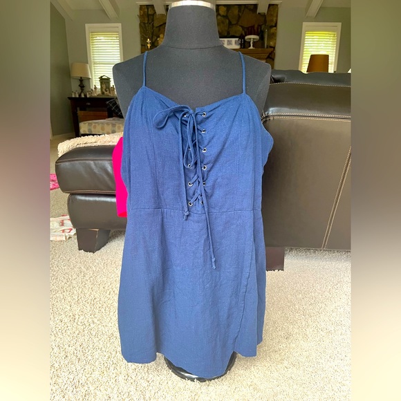 Stolen Hearts | Pants & Jumpsuits | Navy Blue Romper Lace Up Front With ...